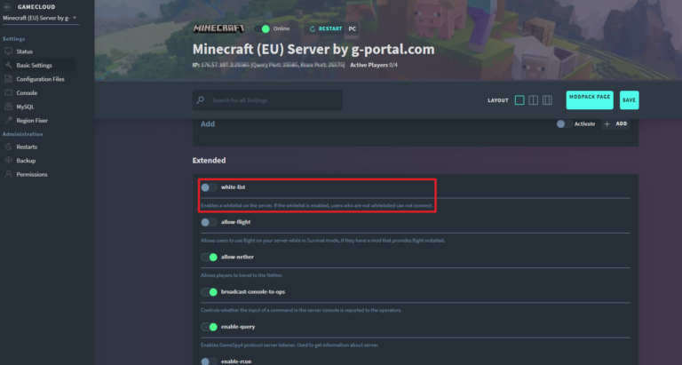 Setting up a whitelist for a Minecraft server | GPORTAL Wiki