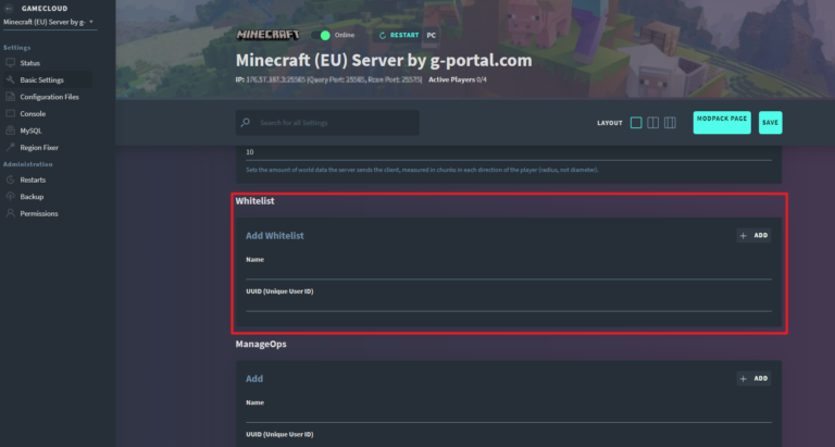 Setting up a whitelist for a Minecraft server | GPORTAL Wiki