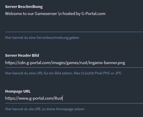 Wie ändere ich Serverbeschreibung, Header und URL meines RUST Servers ...