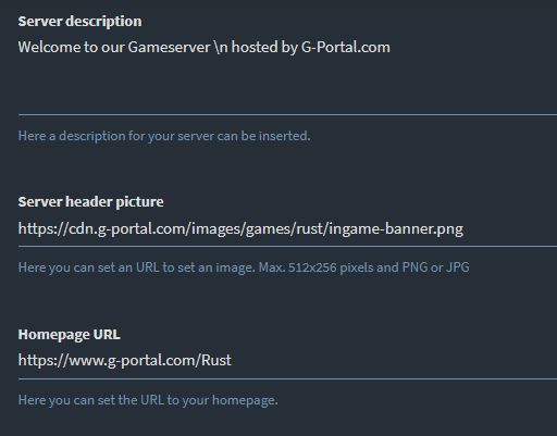 How do I change the server description, header and URL of my RUST server? - GPORTAL Wiki